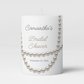 Elegant Pearl Necklace Bridal Shower Pillar Candle | Zazzle