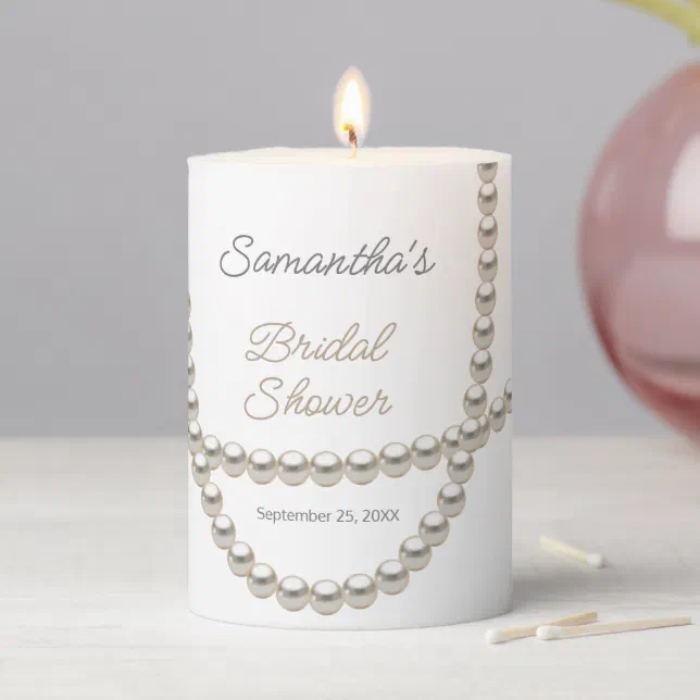 Elegant Pearl Necklace Bridal Shower Pillar Candle | Zazzle