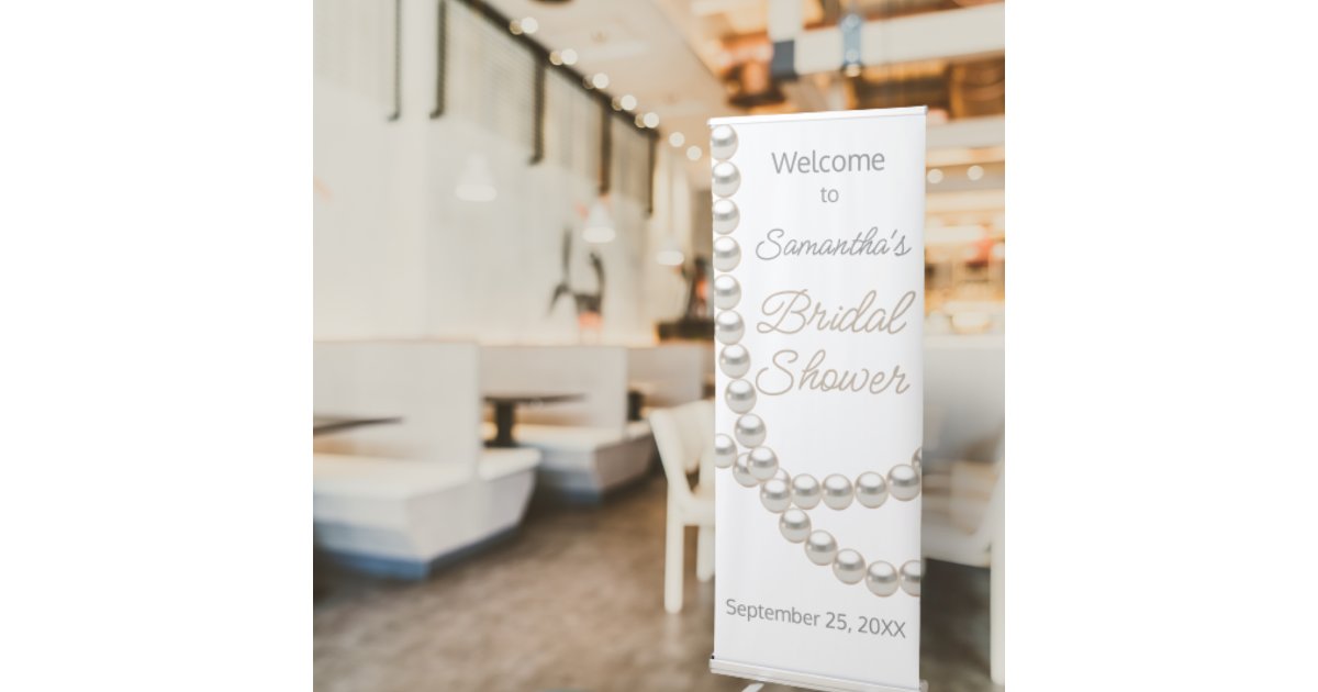 Elegant Pearl Necklace Bridal Shower Retractable Banner | Zazzle