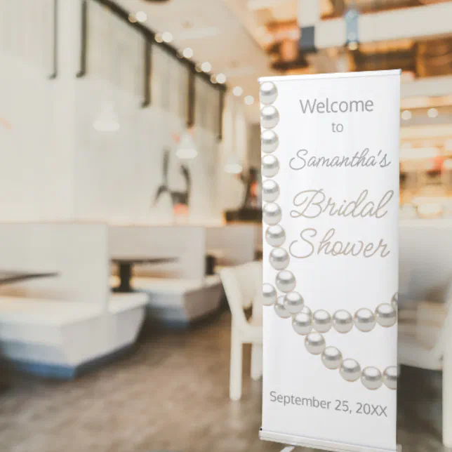 Elegant Pearl Necklace Bridal Shower Retractable Banner | Zazzle
