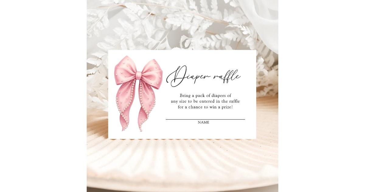 Elegant Pearl Pink Bow Diaper Raffle Tickets Enclosure Card | Zazzle