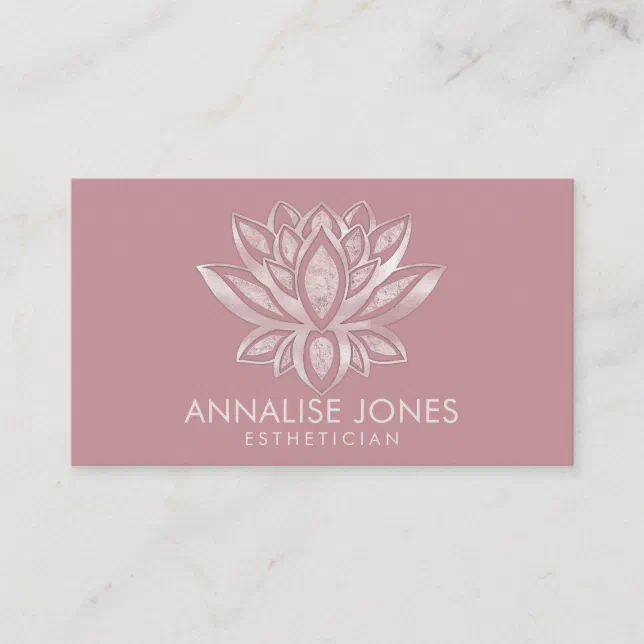 Elegant Pearl Rose Gold Glitter Lotus Flower Business Card | Zazzle