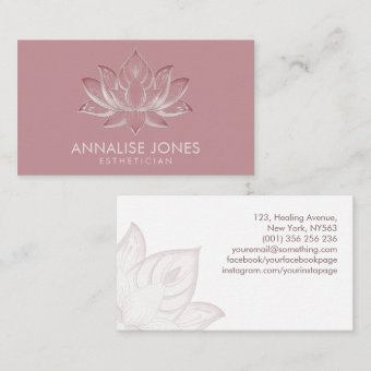 Elegant Pearl Rose Gold Lotus Flower Business Card | Zazzle