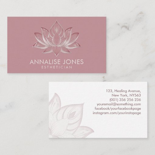 Elegant Pearl Rose Gold Lotus Flower Business Card | Zazzle