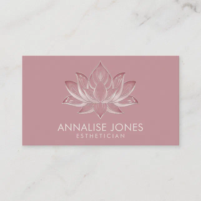 Elegant Pearl Rose Gold Lotus Flower Business Card | Zazzle