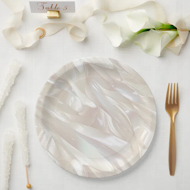 Elegant Pearl White Shell Abstract Paper Plates | Zazzle