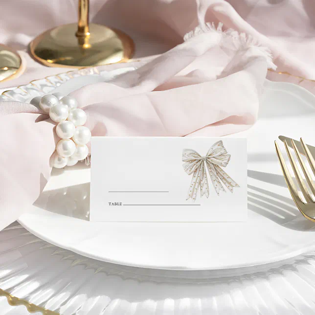 Elegant Pearls Bow Wedding Place Card | Zazzle
