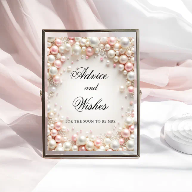 Elegant Pearls Bridal Shower Advice and Wishes Poster | Zazzle