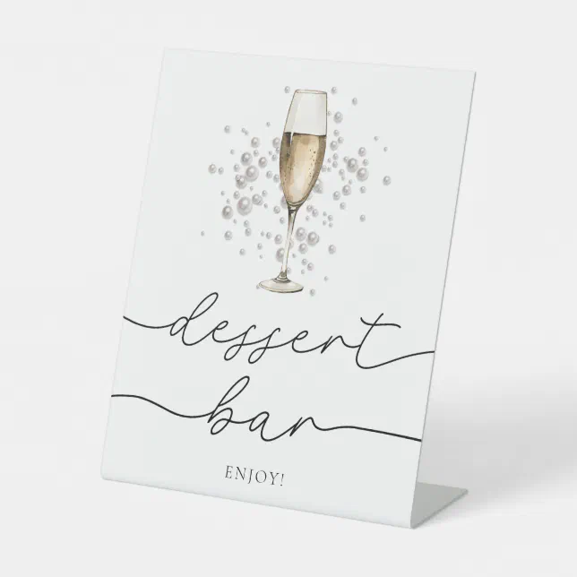 Elegant Pearls & Prosecco Bridal Shower Desser Bar Pedestal Sign | Zazzle