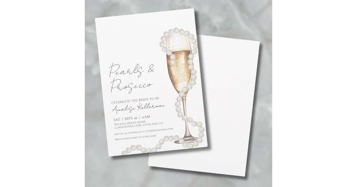 Elegant Pearls & Prosecco Champagne Bridal Shower Invitation | Zazzle