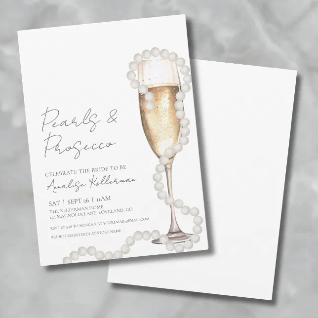 Elegant Pearls & Prosecco Champagne Bridal Shower Invitation | Zazzle