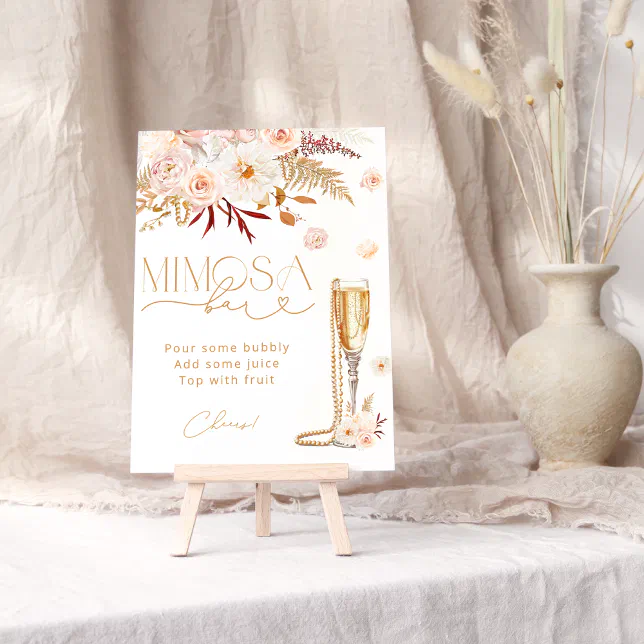 Elegant Pearls & Prosecco Floral Bridal Mimosa Bar Poster | Zazzle