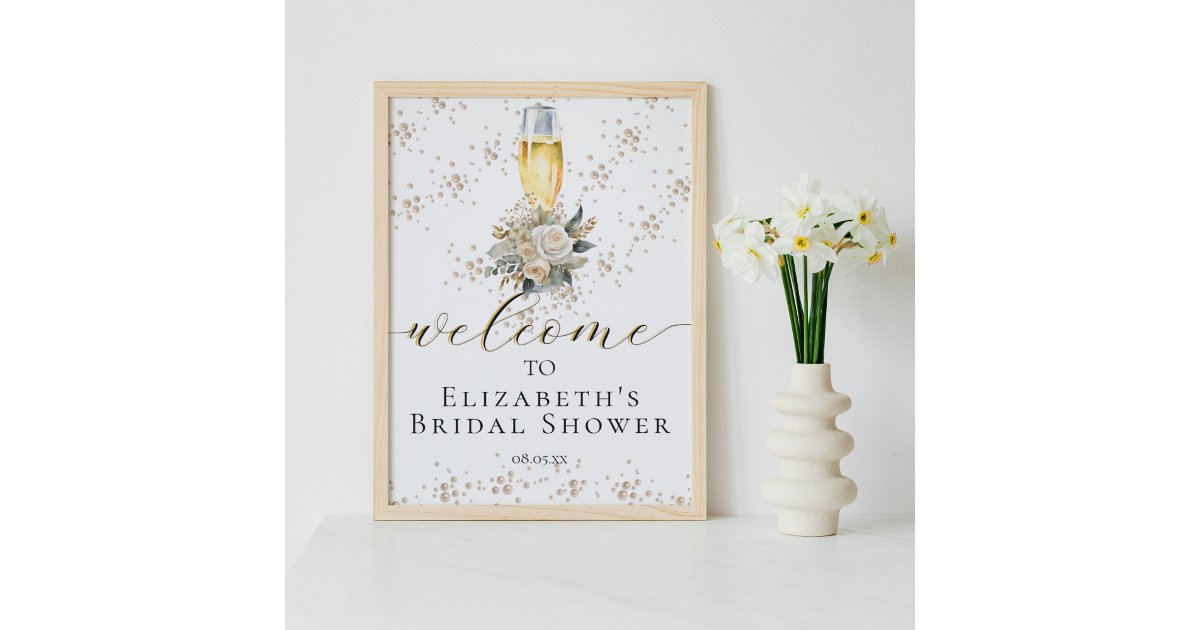 Elegant Pearls & Prosecco Script Welcome Sign | Zazzle