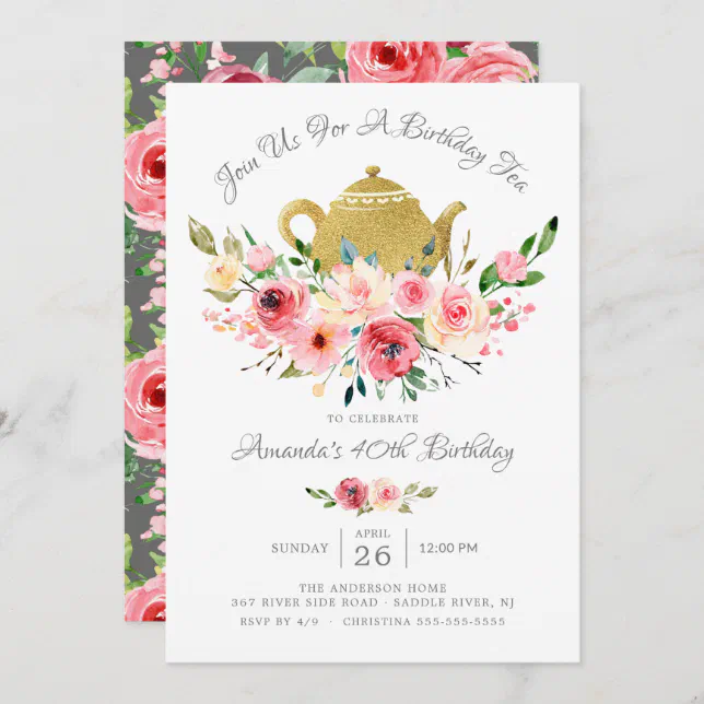 Elegant Peony Floral Birthday Tea Invitation | Zazzle