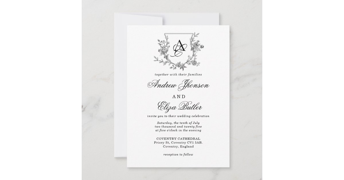 Elegant Peony Monogram Crest Invitation | Zazzle