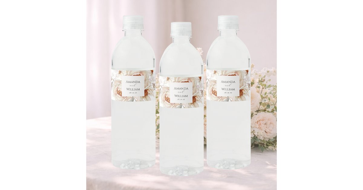 Elegant Peony Wedding Bottle Label | Zazzle