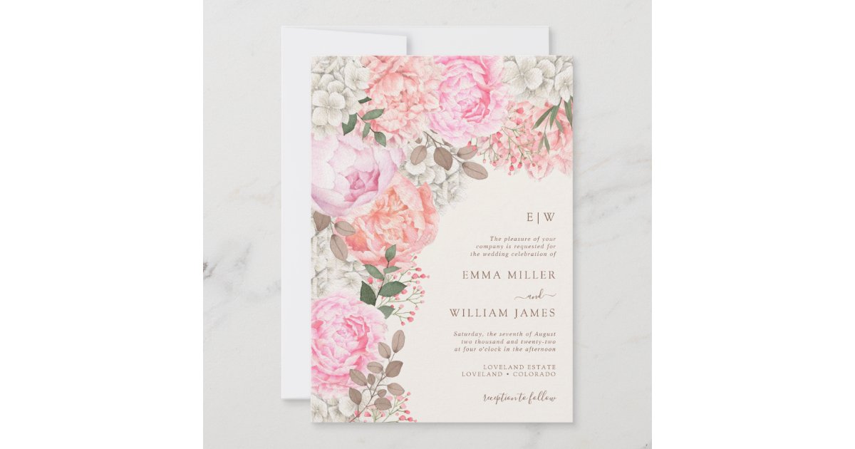 Elegant Peony Wedding Invitation | Zazzle