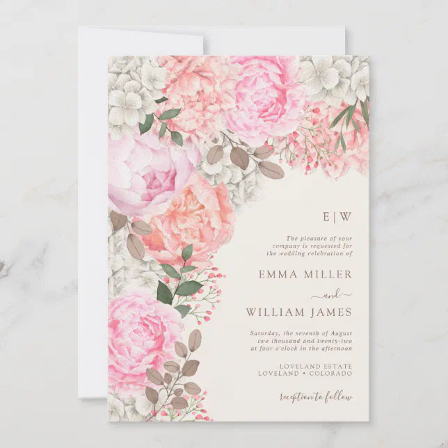 Elegant Peony Wedding Invitation | Zazzle