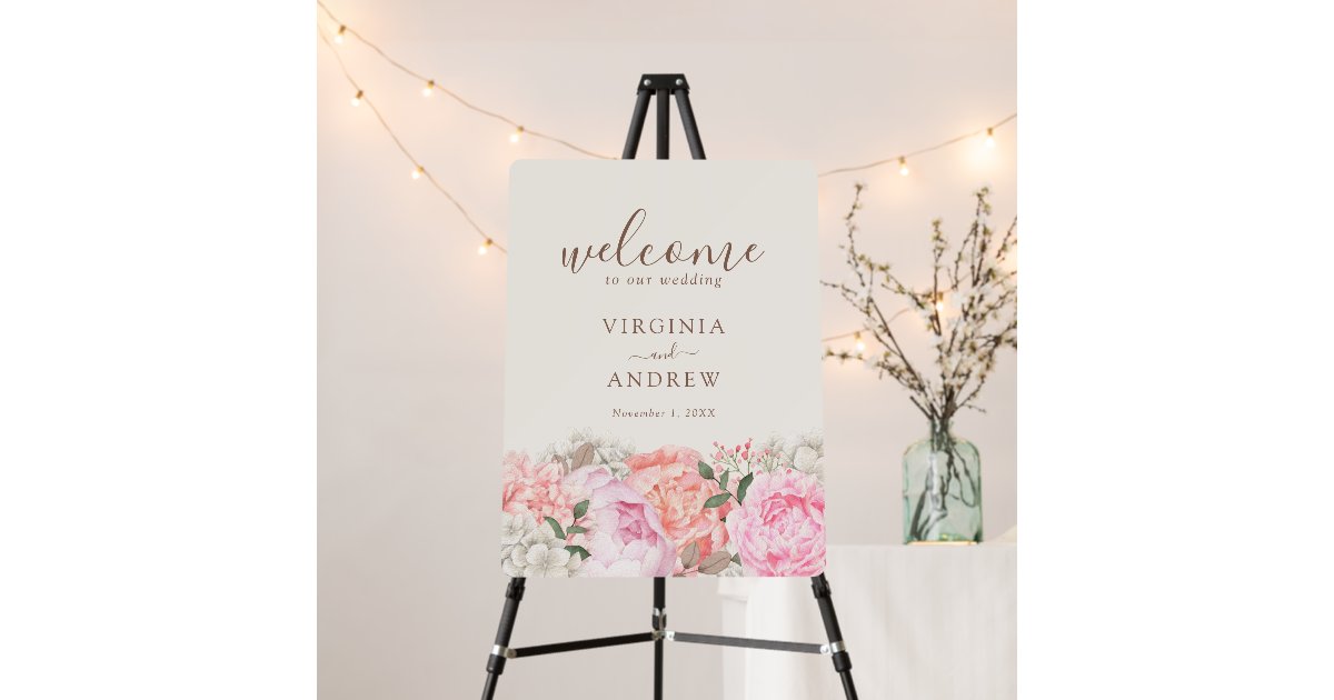 Elegant Peony Welcome Sign | Zazzle