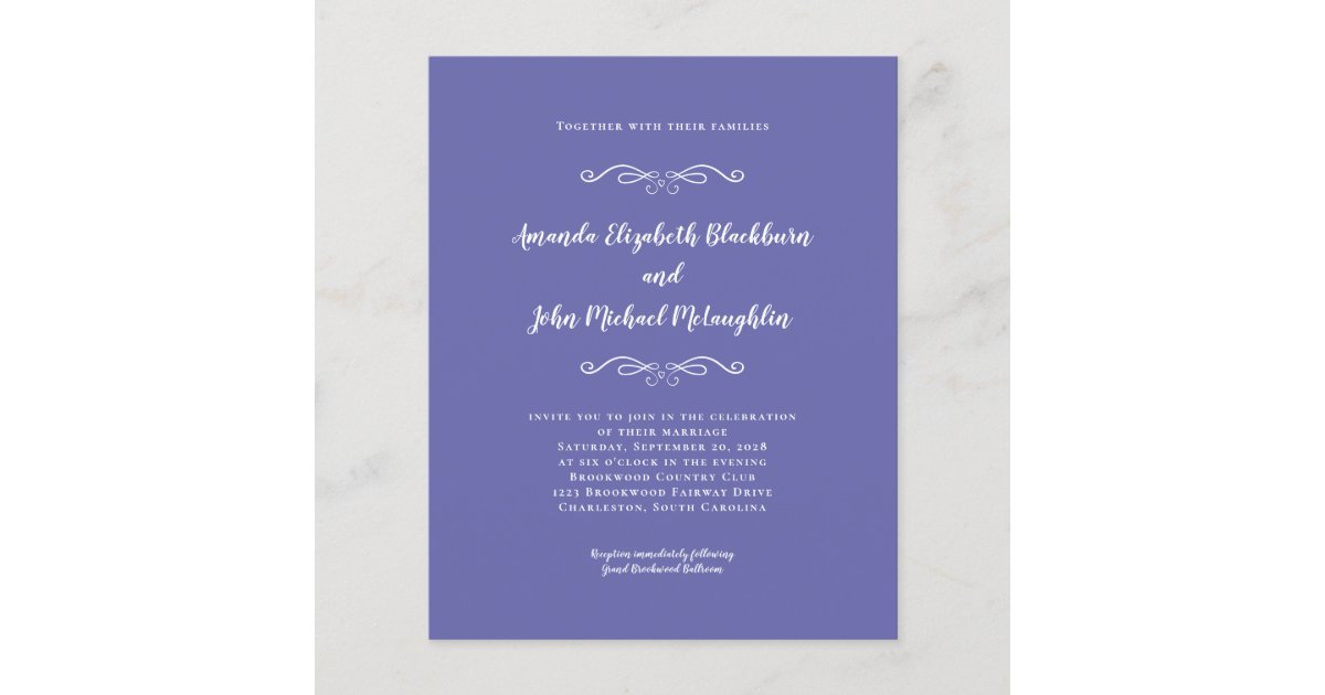 Elegant Periwinkle Blue Budget Wedding Invitation | Zazzle
