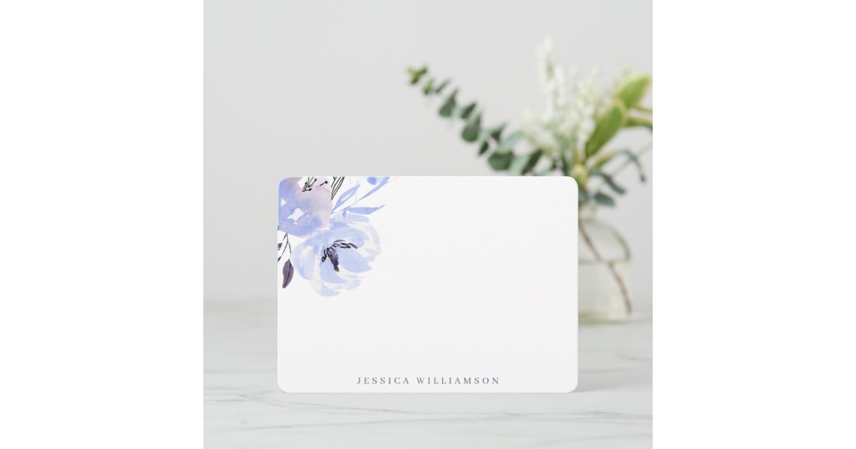 Elegant Periwinkle Blue Floral Personal Stationery Note Card | Zazzle