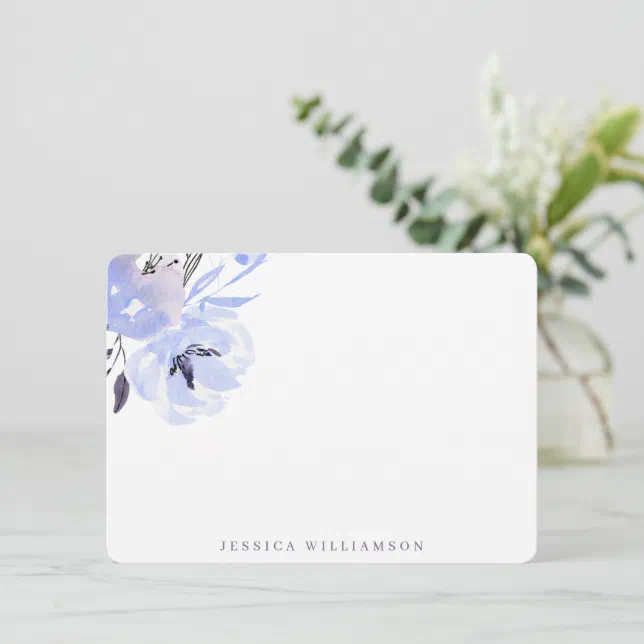 Elegant Periwinkle Blue Floral Personal Stationery Note Card | Zazzle