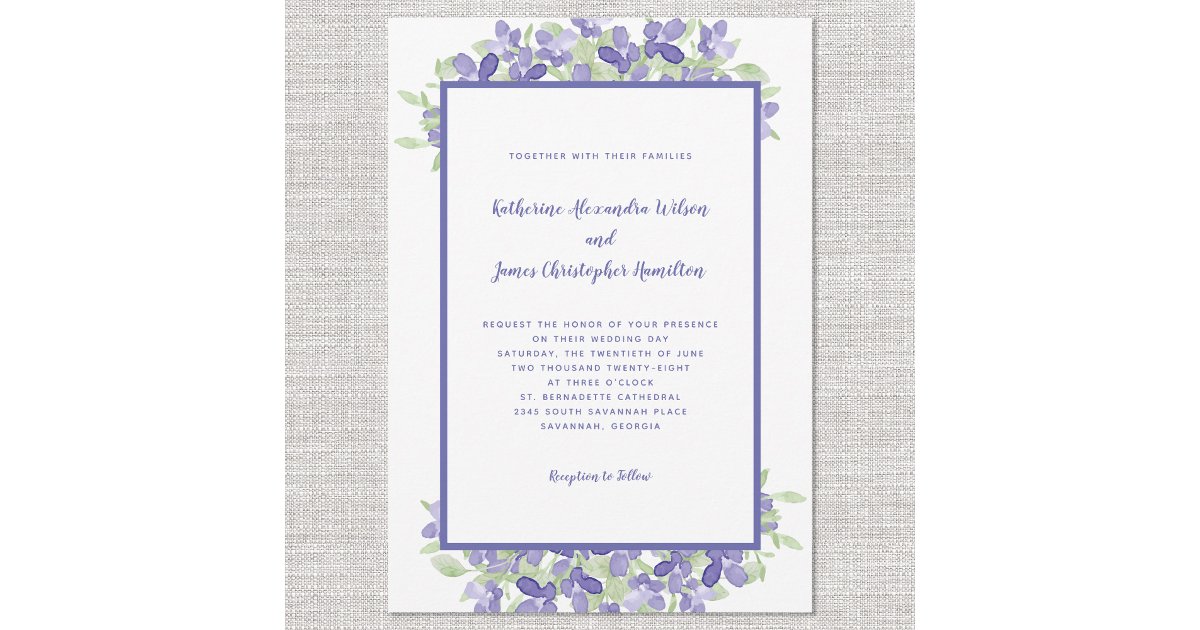 Elegant Periwinkle Blue Floral Watercolor Wedding Invitation | Zazzle