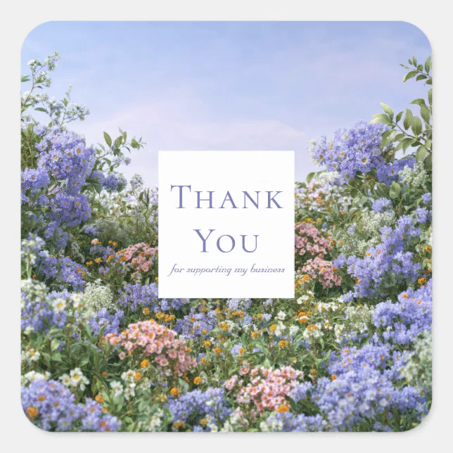 Elegant Periwinkle Blue Pink Wildflower Meadow Square Sticker | Zazzle