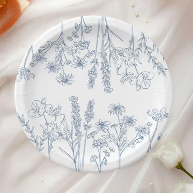 Elegant Periwinkle Blue Wildflower Bridal Shower Paper Plates | Zazzle