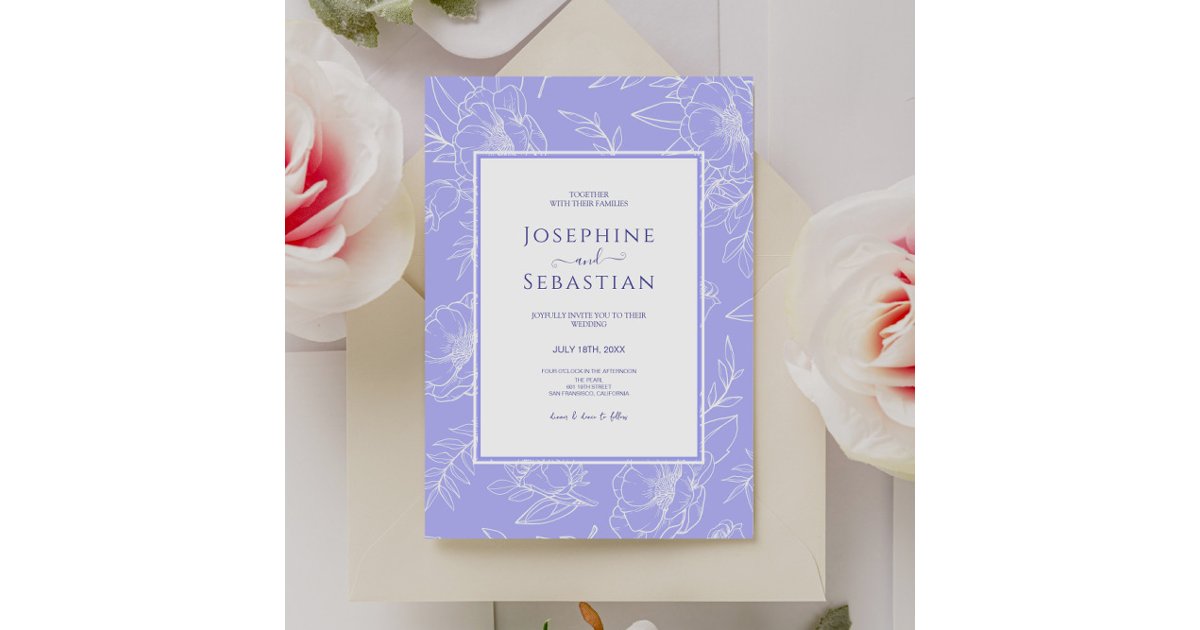 Elegant Periwinkle Floral Handmade Modern Wedding Invitation | Zazzle