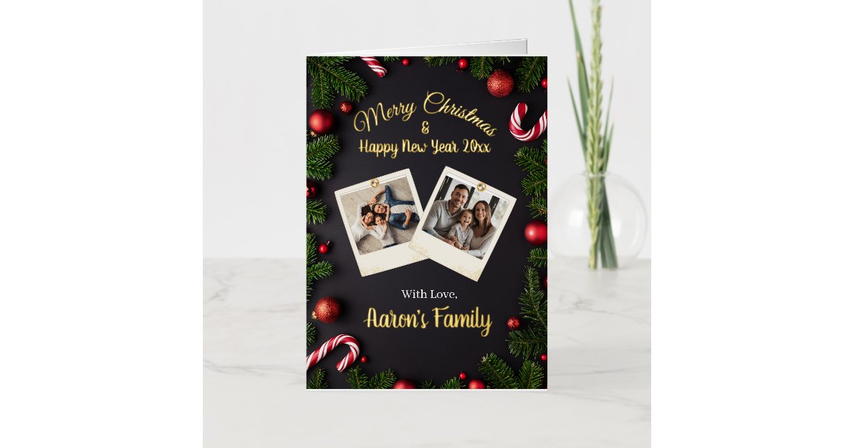 Elegant Personalized Christmas Greeting Gold Card | Zazzle