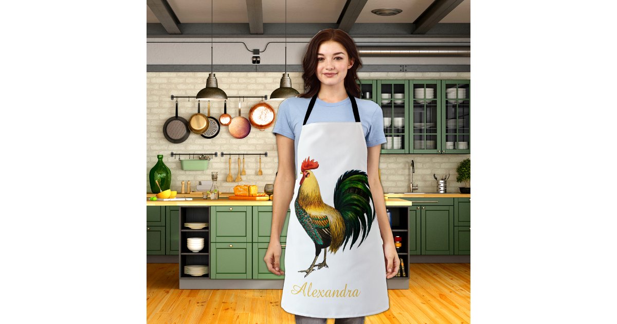 Elegant Personalized Colorful Rooster chicken Apron | Zazzle