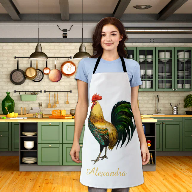 Elegant Personalized Colorful Rooster chicken Apron | Zazzle
