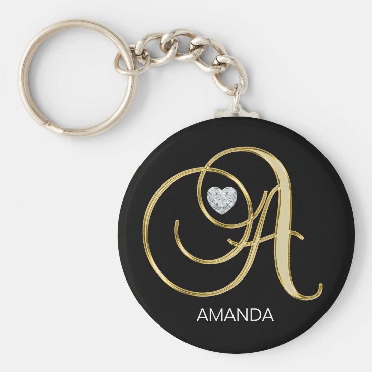 Elegant Personalized Gold Monogrammed Letter A Keychain | Zazzle