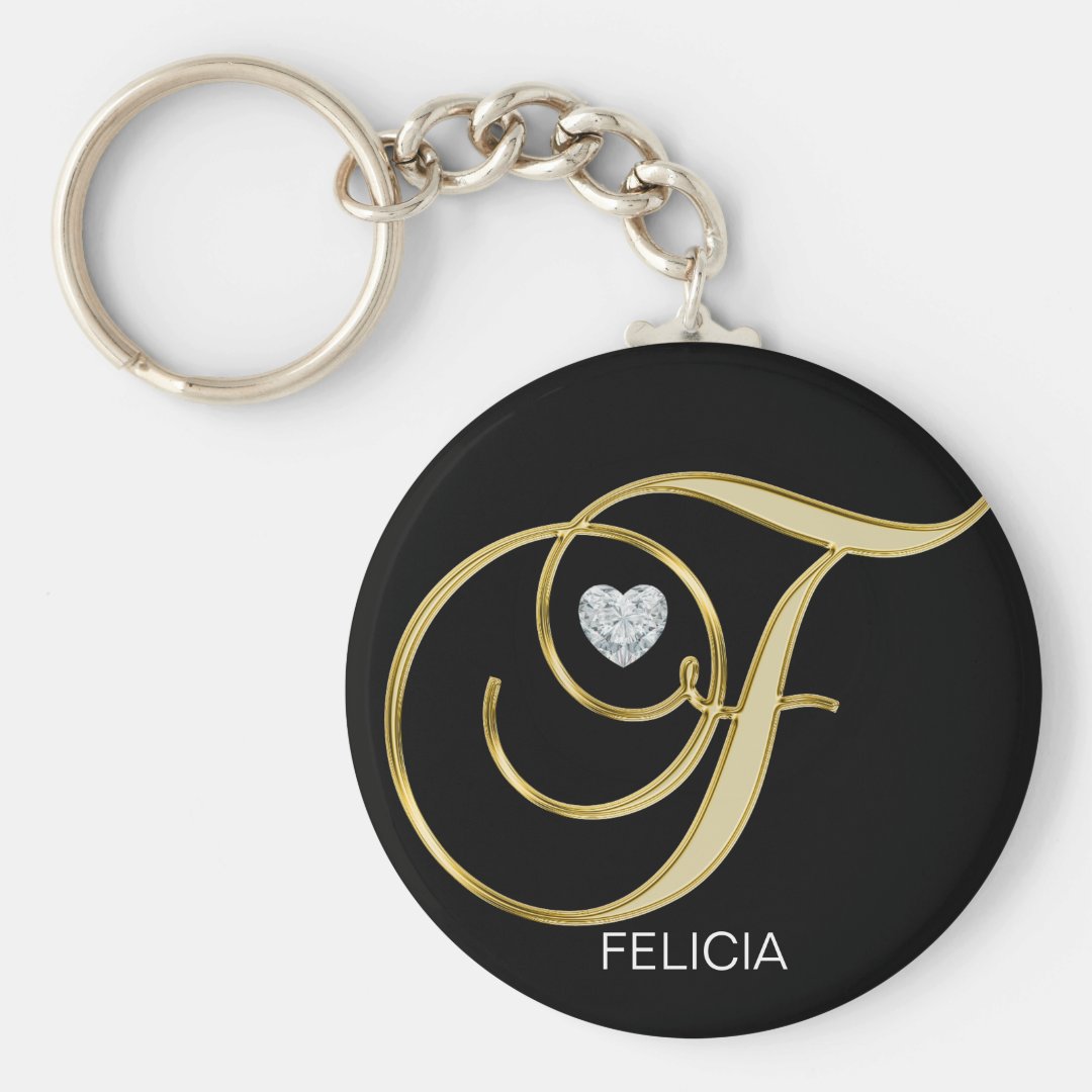 Elegant Personalized Gold Monogrammed Letter F Keychain | Zazzle