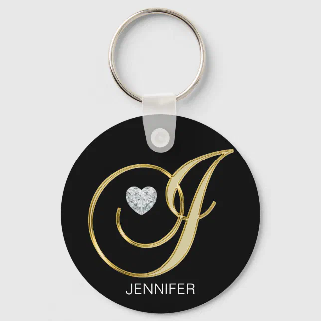 Elegant Personalized Gold Monogrammed Letter J Keychain | Zazzle