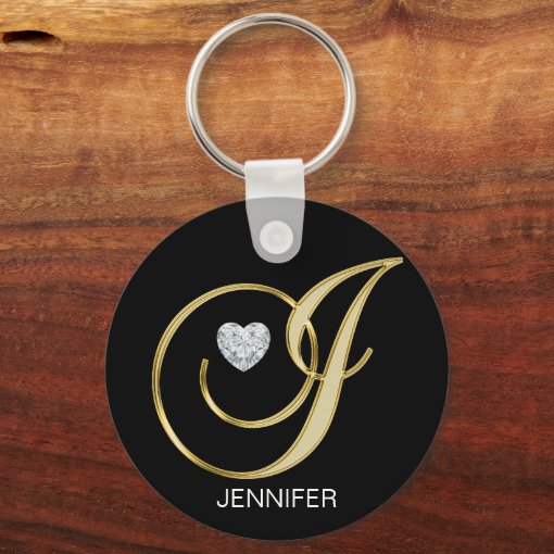 Elegant Personalized Gold Monogrammed Letter J Keychain | Zazzle