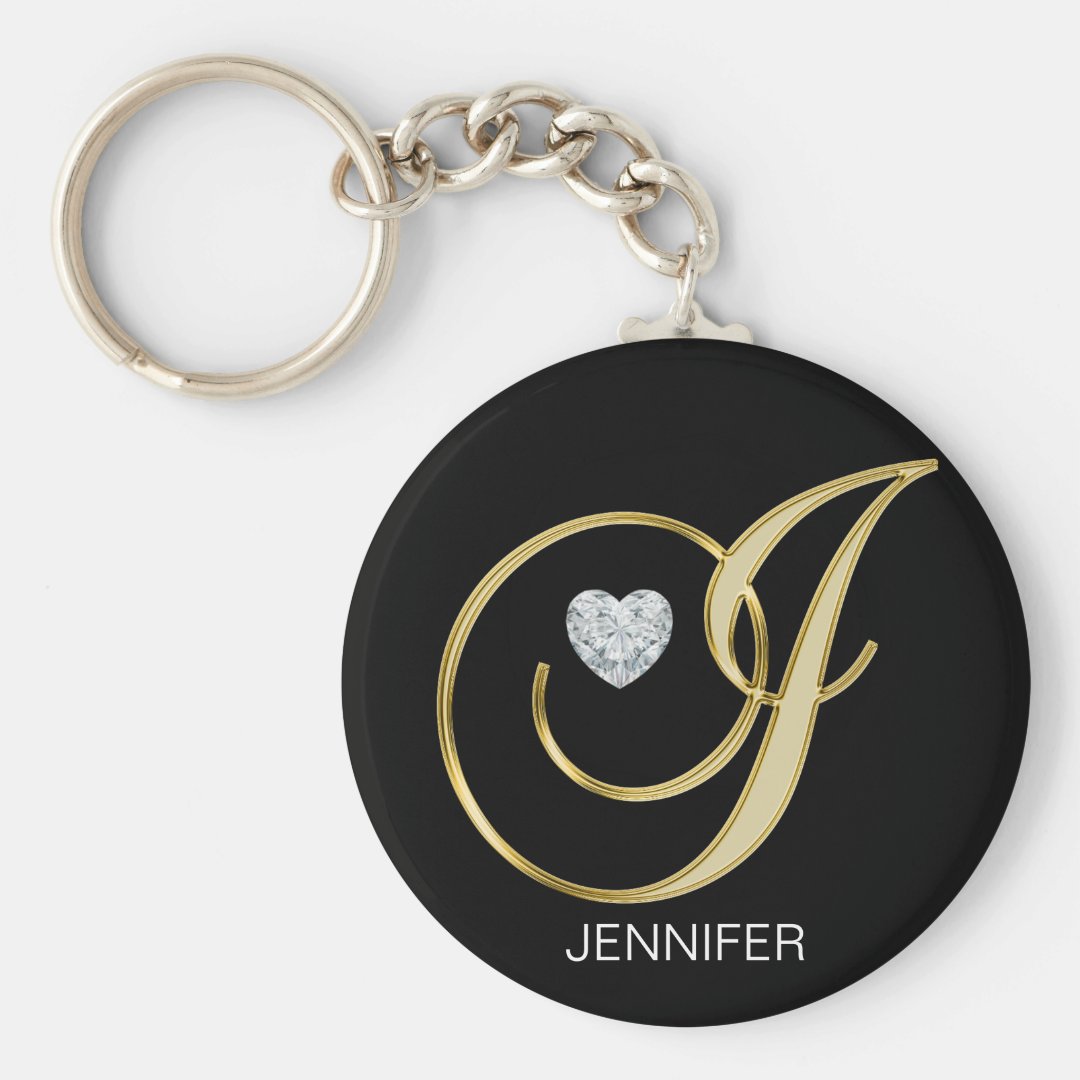 Elegant Personalized Gold Monogrammed Letter J Keychain | Zazzle