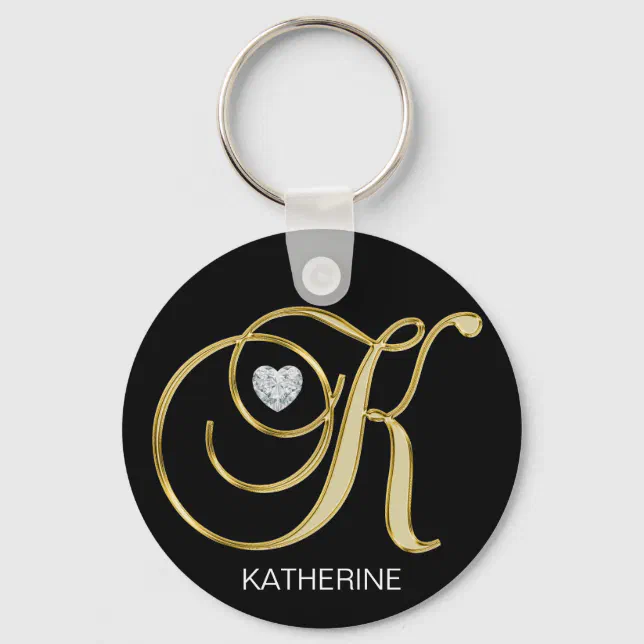 Elegant Personalized Gold Monogrammed Letter K Keychain | Zazzle