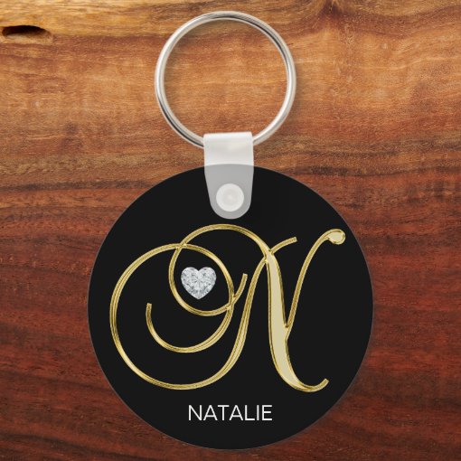 Elegant Personalized Gold Monogrammed Letter N Keychain | Zazzle