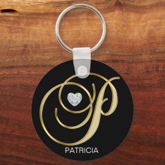 Elegant Personalized Gold Monogrammed Letter P Keychain | Zazzle