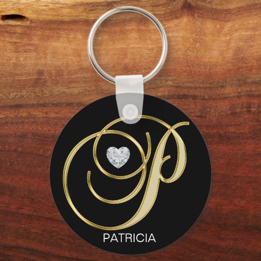 Elegant Personalized Gold Monogrammed Letter P Keychain | Zazzle