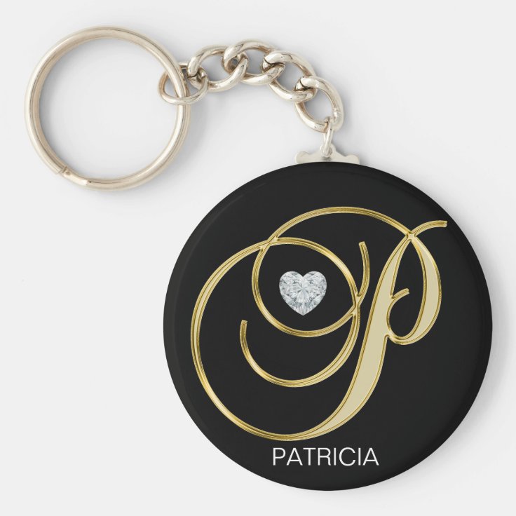 Elegant Personalized Gold Monogrammed Letter P Keychain | Zazzle