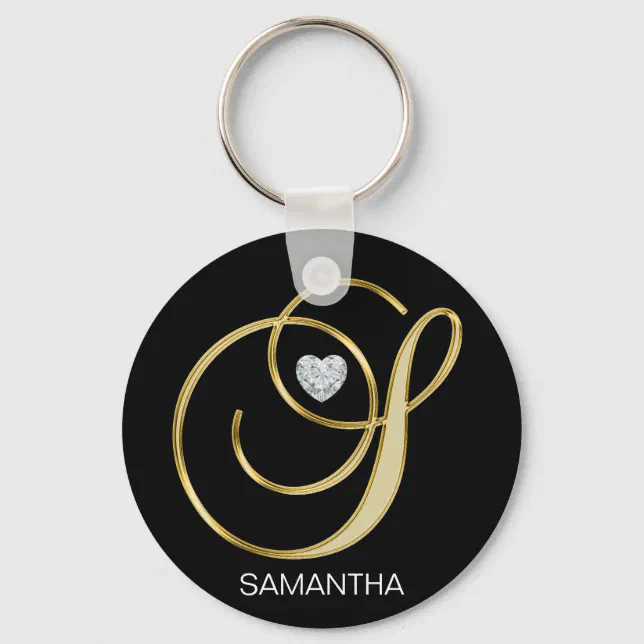 Elegant Personalized Gold Monogrammed Letter S Keychain | Zazzle