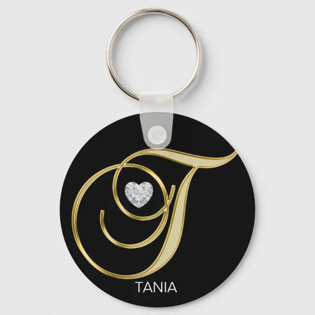 Elegant Personalized Gold Monogrammed Letter T Keychain | Zazzle