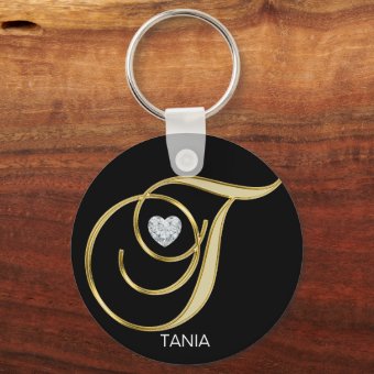Elegant Personalized Gold Monogrammed Letter T Keychain | Zazzle