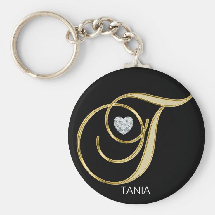 Elegant Personalized Gold Monogrammed Letter T Keychain | Zazzle
