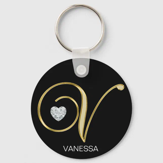 Elegant Personalized Gold Monogrammed Letter V Keychain | Zazzle