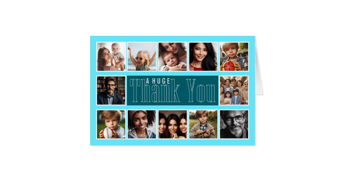 Elegant Personalized Huge Thank You, 12-Photo Blue Card | Zazzle