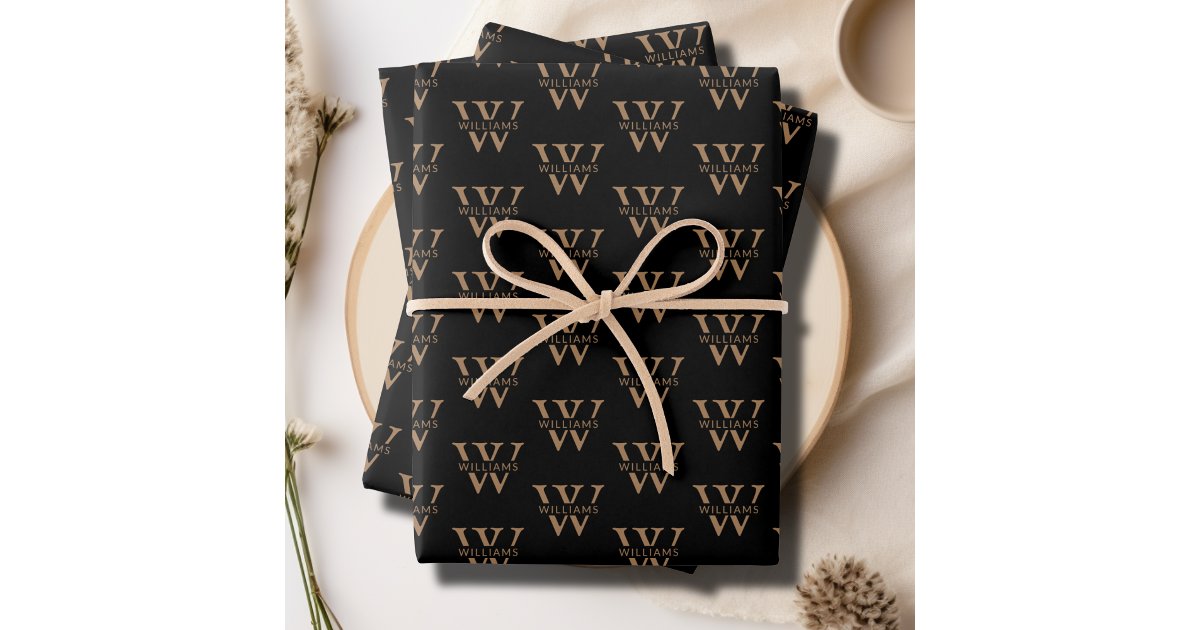 Elegant Personalized Monogram Name Custom Black Wrapping Paper Sheets ...